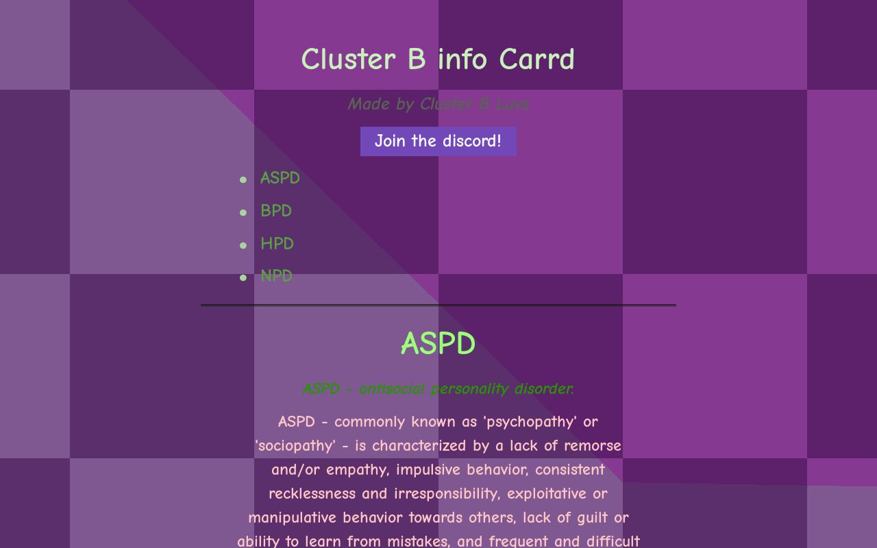Cluster B Info Carrd